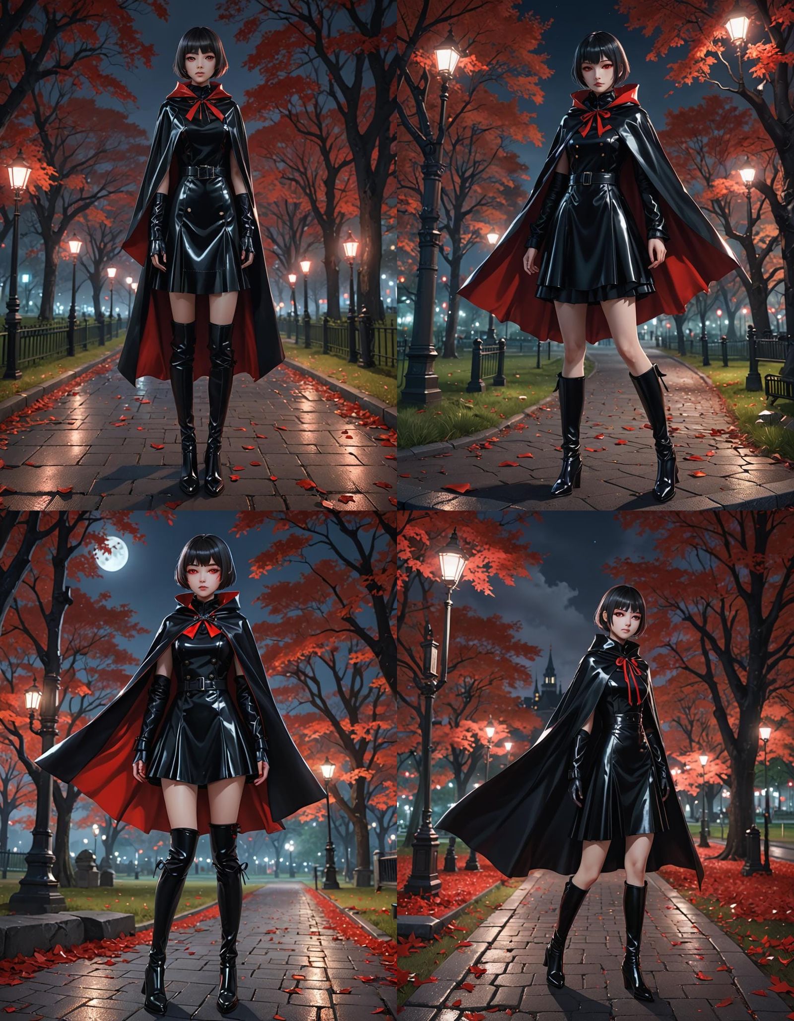 a japanese female with short hair wearing a black patent leather short ...