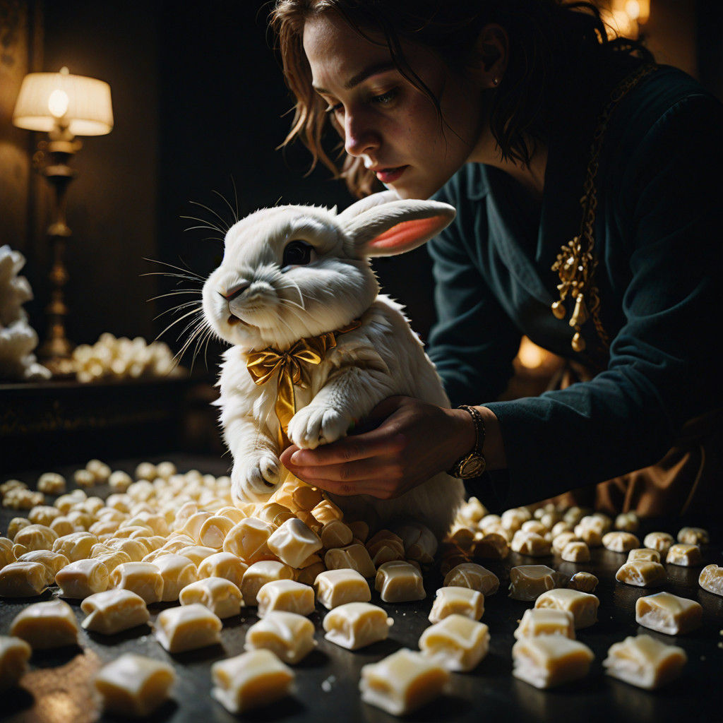 Golden Lighting Reveals Soft White Taffy in a Smok... - AI Art