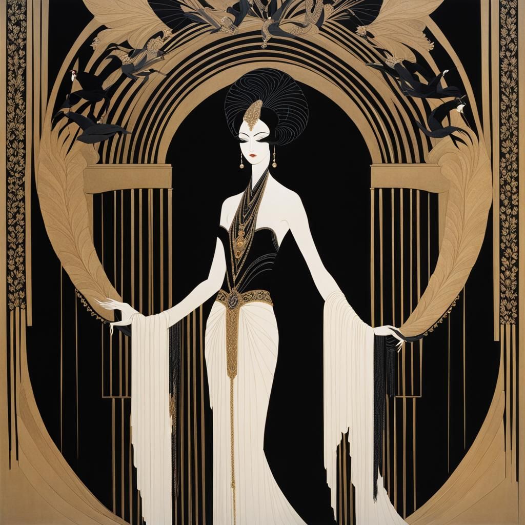 Erté - Symphony in Black, 1983, art deco - AI Generated Artwork ...