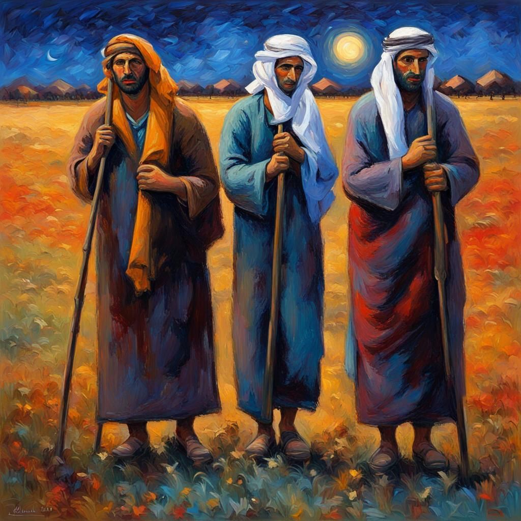 Shepherds walking to Bethlehem - Shepherds in Field at Nig...