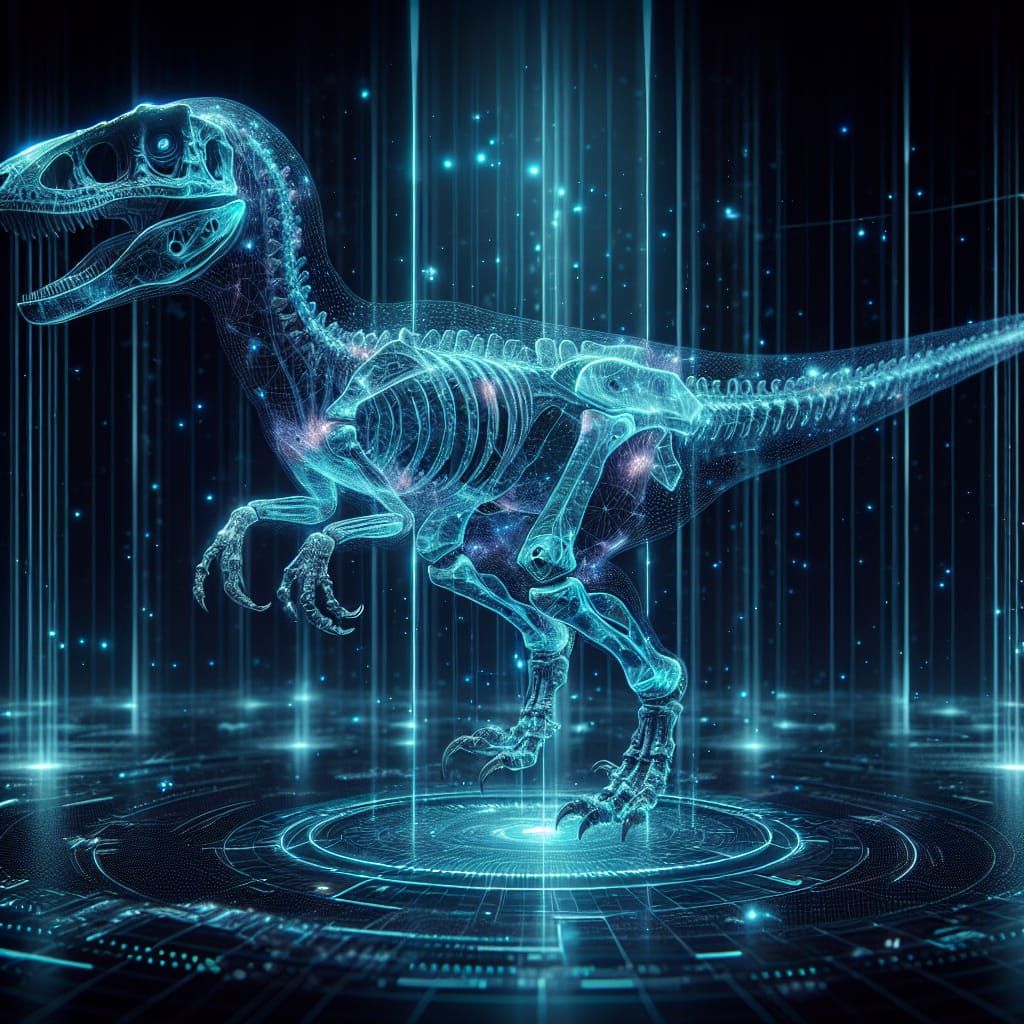 Realistic Hologram of a Cyberpunk Velociraptor - AI Art