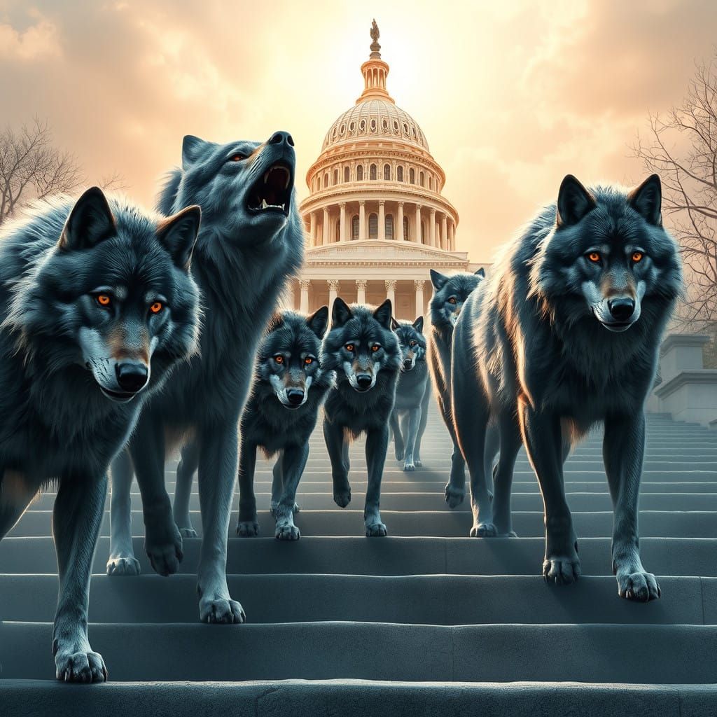 Fantastical Wolves Conquer the United States Capit... - AI Art