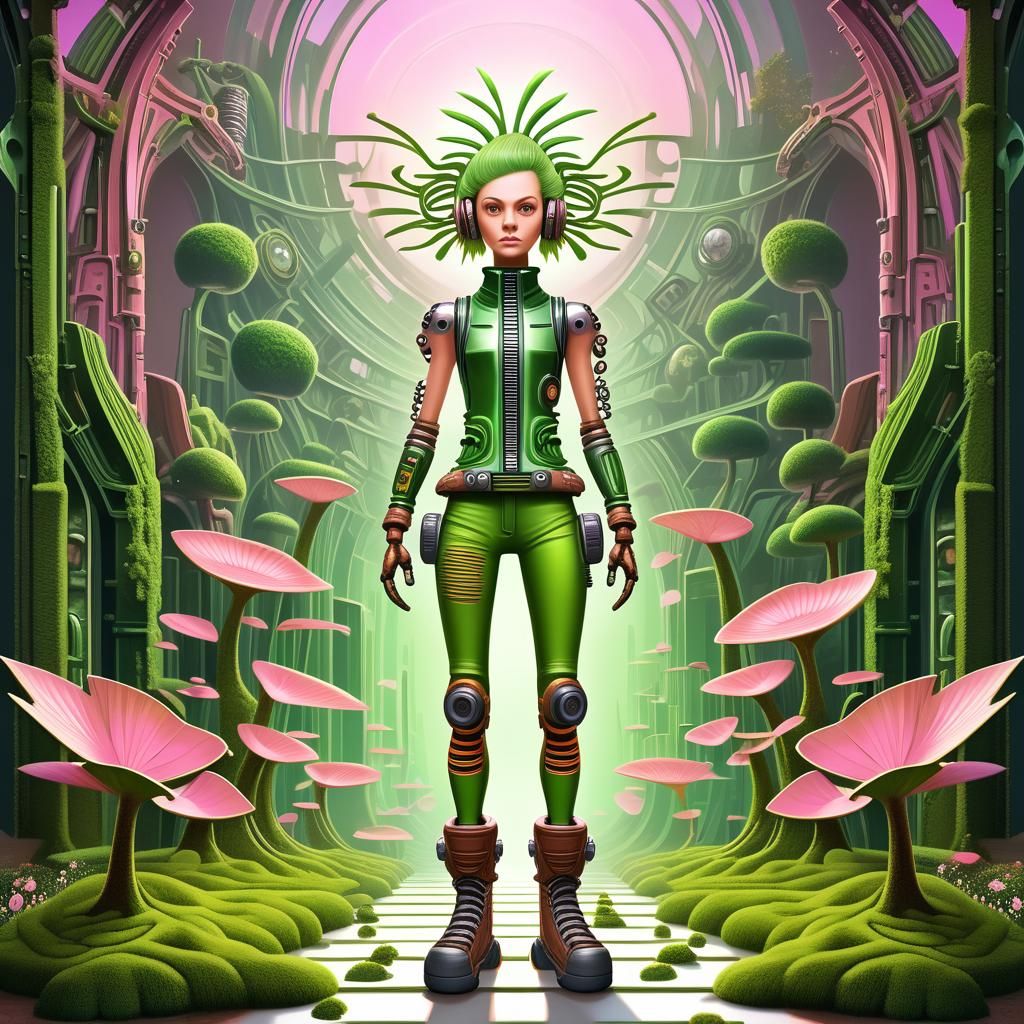 A whimsical Clean Oil Painted Airbrush illustration of a Bio Punk Woman ...