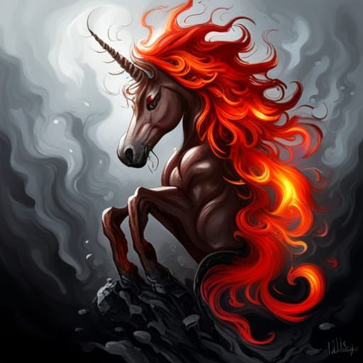 Dope, blazing fire unicorn, ink drip, fantasycore, sinister, gothic ...