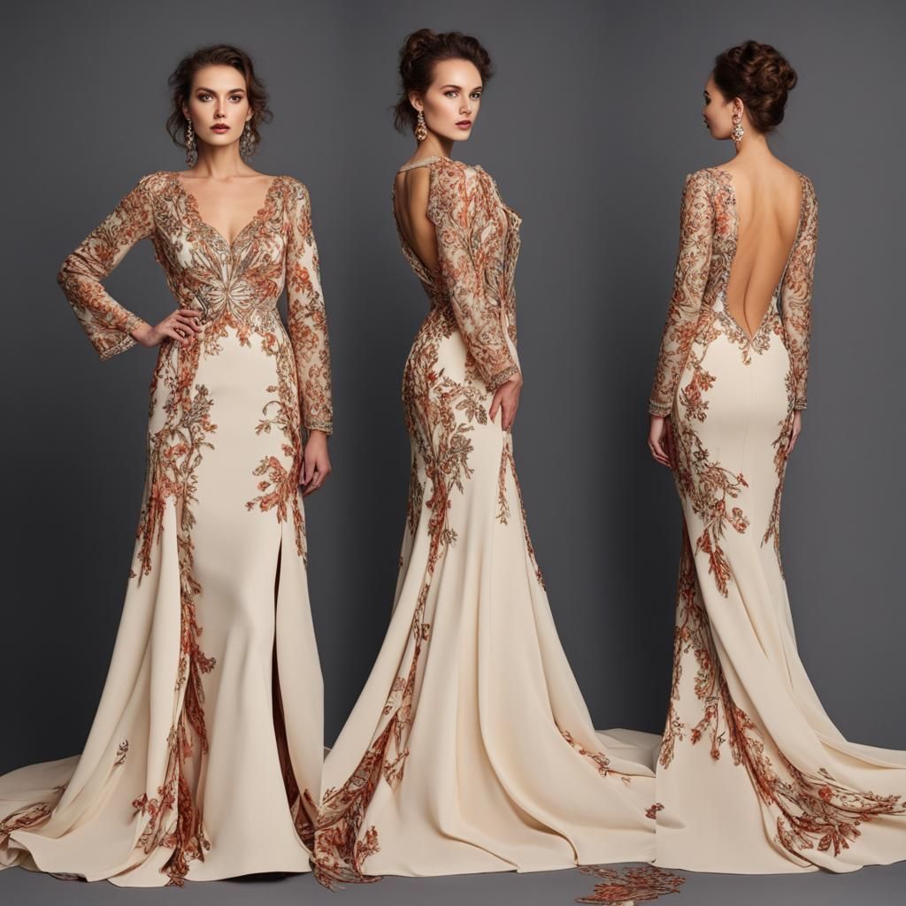 Designer Gown for the Fall Season with elegant details intricate design ...