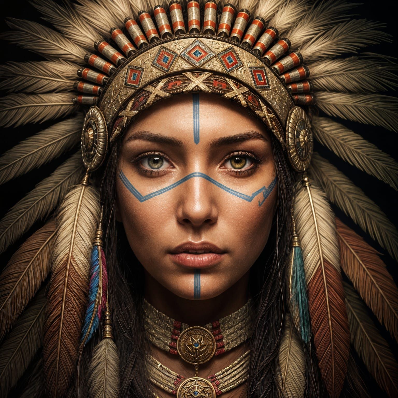 Ethereal Native Goddess in Vibrant Triadic Colors - AI Art