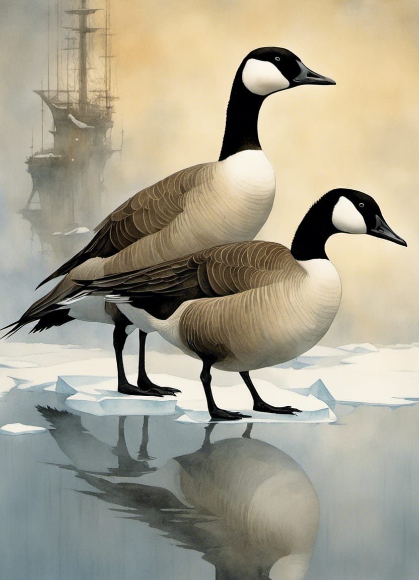 Canada geese on ice - AI Generated Artwork - NightCafe Creator