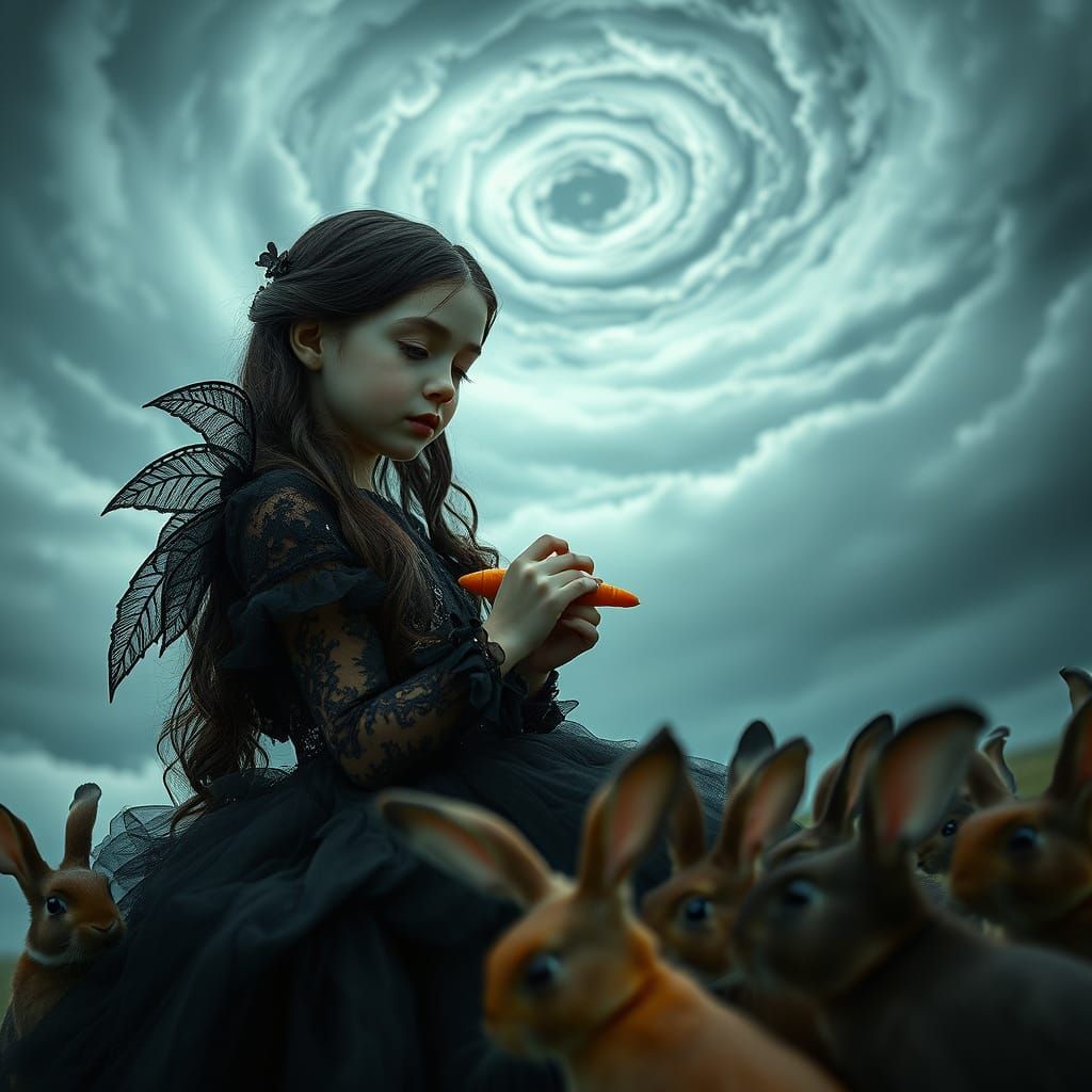 Tending the rabbits - Gothic Girl Tends Rabbits in Enchanted...