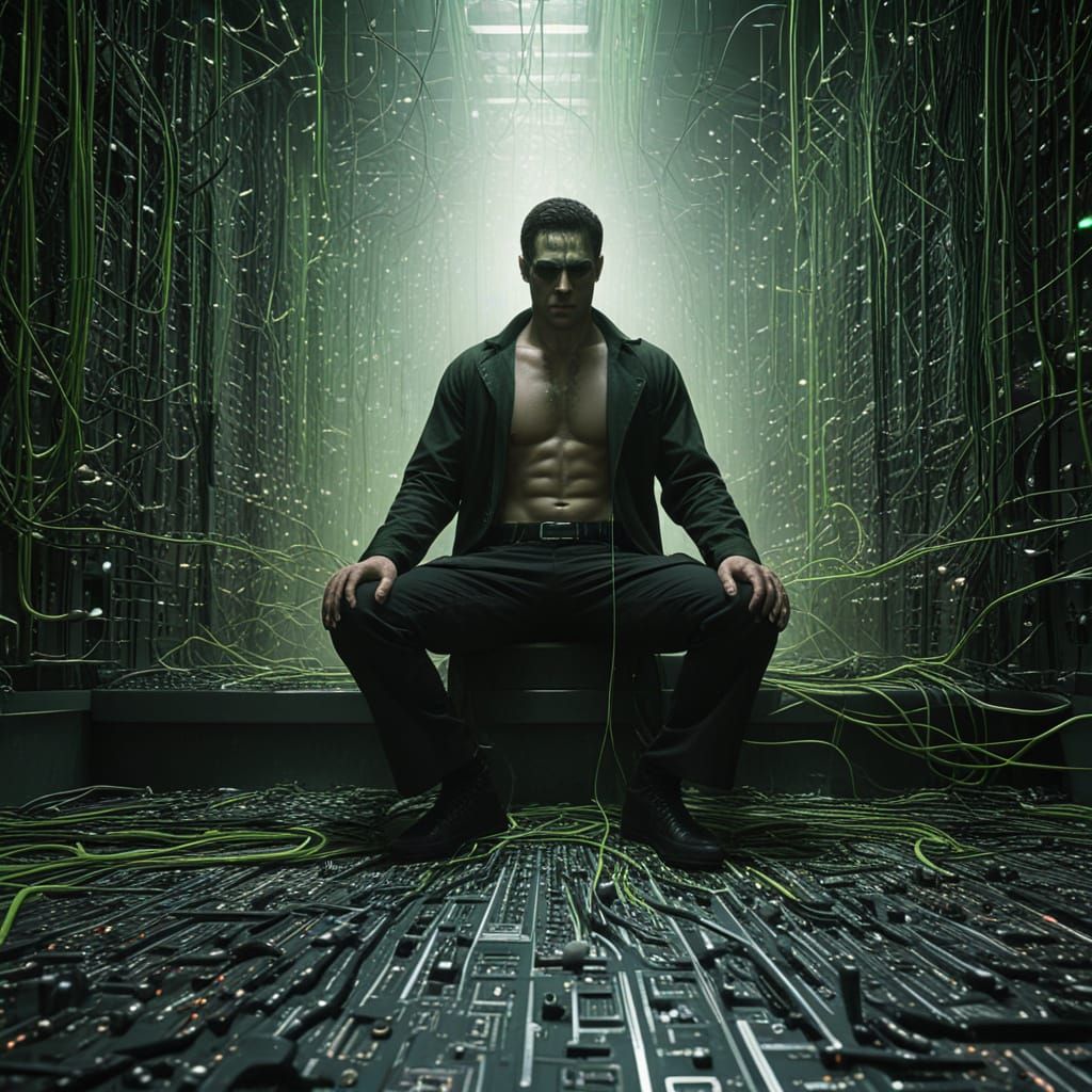 "Plugged In" - Cyberpunk Hero Plugged into the Matrix