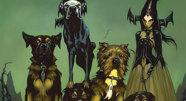 "Dogs Part 1" epic eerie surreal dark fantasy action masterpiece by Gerald Brom Studio Ghibli ...