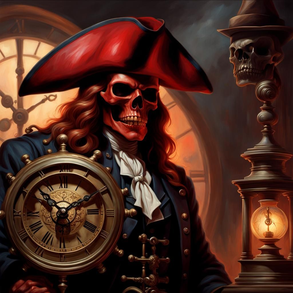 (2) The Clock and the Red Skull Pirate - AI Generated Artwork ...