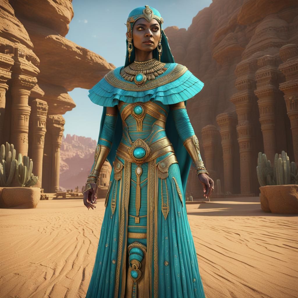 Turquoise Gold Southwestern Egyptian Alien Bridal Gown - AI Generated ...