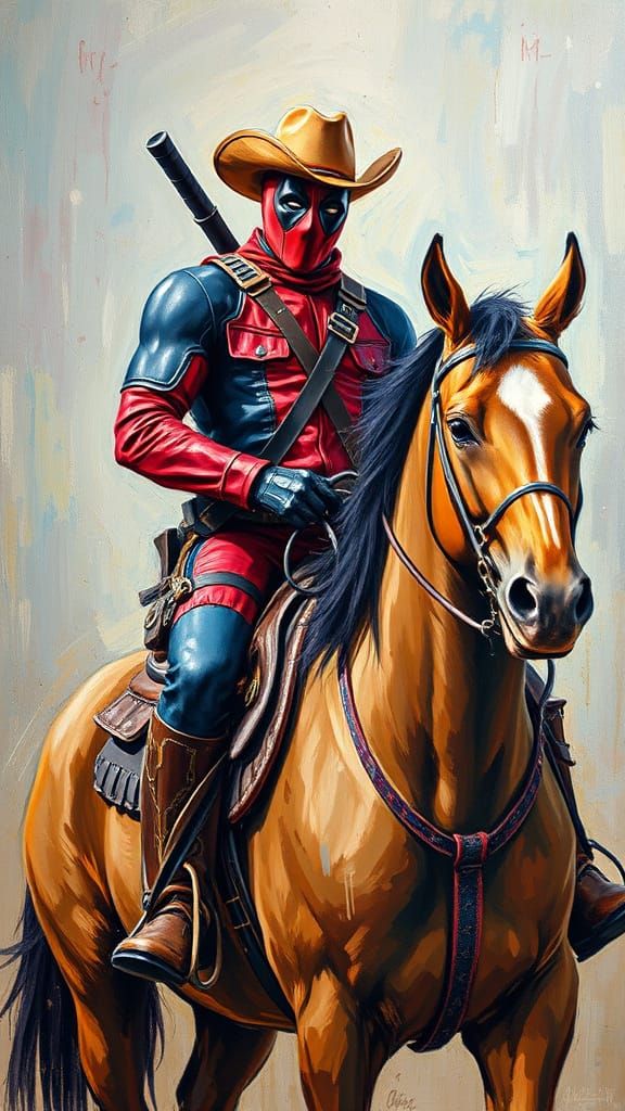 Cowboy Deadpool - Vibrant Cowboy Deadpool in Neo-Impressio...