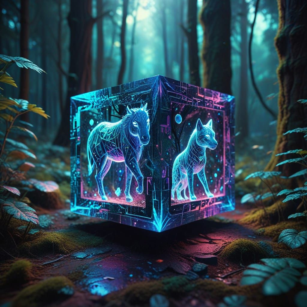 Cube-Shaped Creature in Vibrant Surreal Forest - AI Art