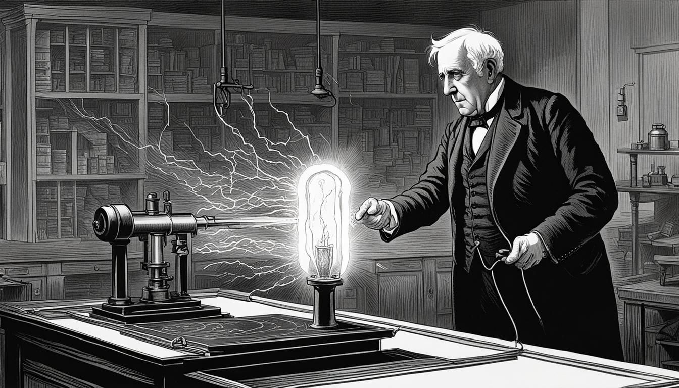 Thomas Edison electrocuting himself with DC current - AI Generated ...