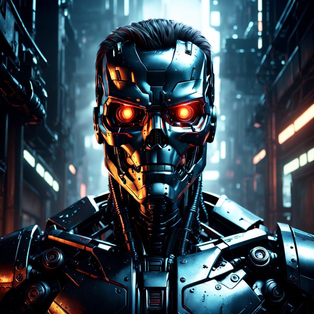 Cybernetic Guardian Emerges from Dark Alleys - AI Art