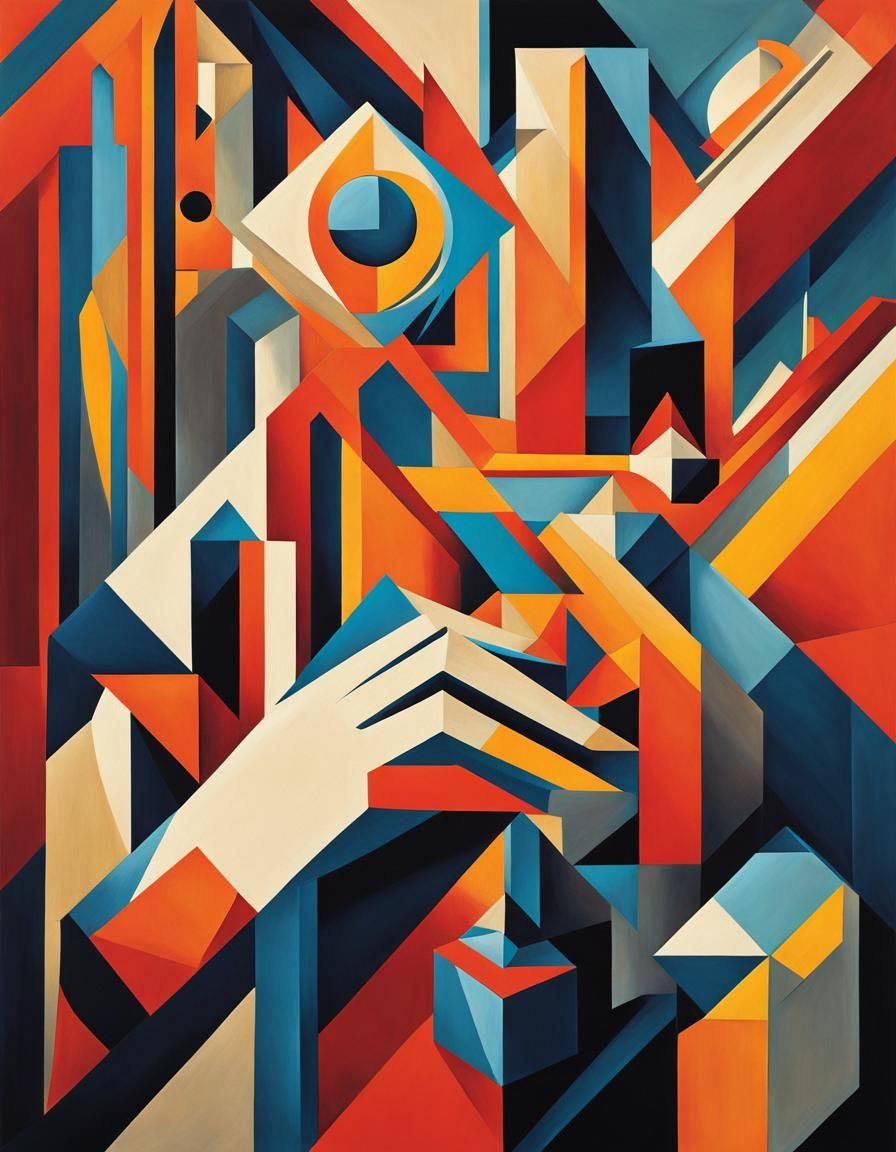 Hand of God cubist painting, Neo-Cubism, layered overlapping geometry ...