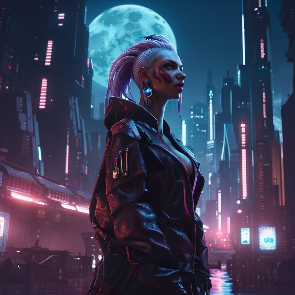 Cyberpunk demon girl - Cyberpunk Demon Woman in Futuristic C...