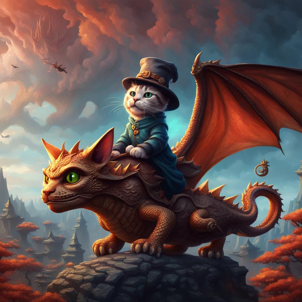 Mr Tinkles and his mighty steed Dragon Cat - AI Generated Artwork ...