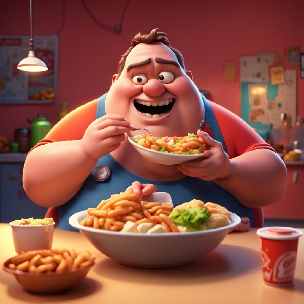 fat man eating food - AI Generated Artwork - NightCafe Creator