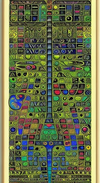 Vivid psychedelic ASCII Art made of divine glyphics, wizard diagrams of ...