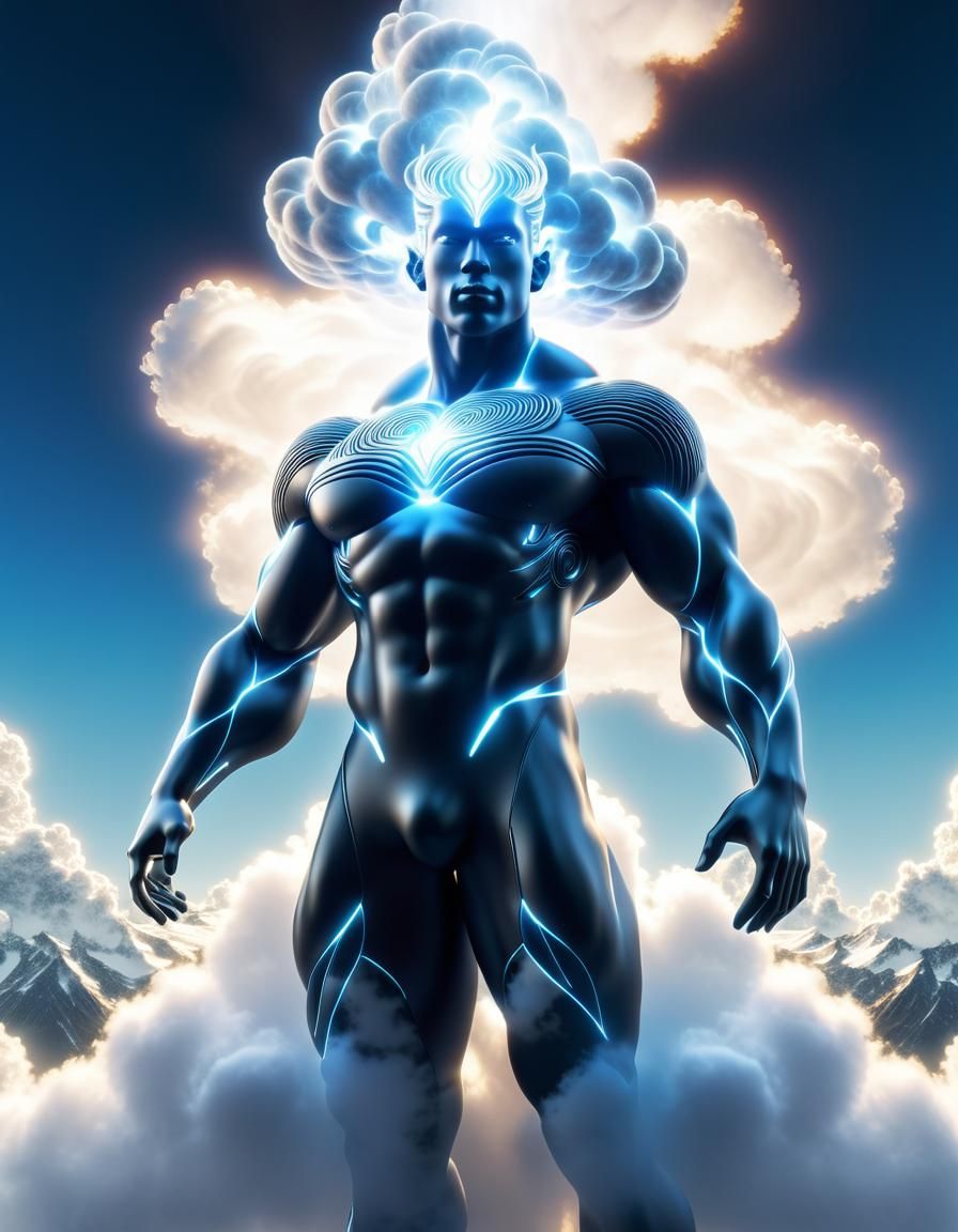 Anthropomorphic air elemental forming from a cloud, full body view ...