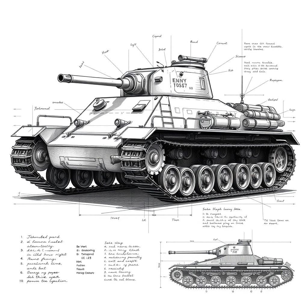 Vintage Blueprint of a WWI Era Mk IV Tank - AI Art