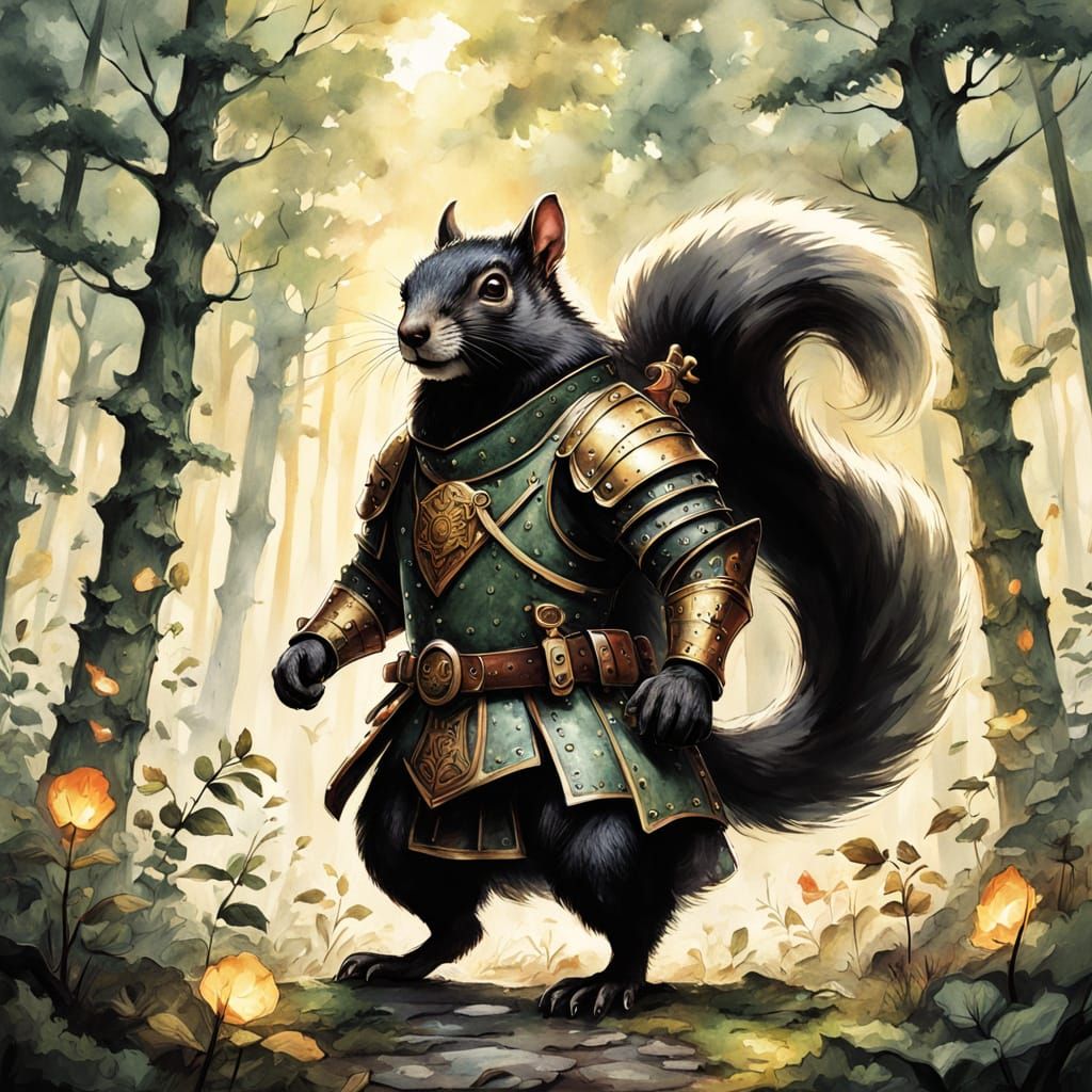 Miyazaki-Inspired Fantasy Squirrel Knight - AI Art