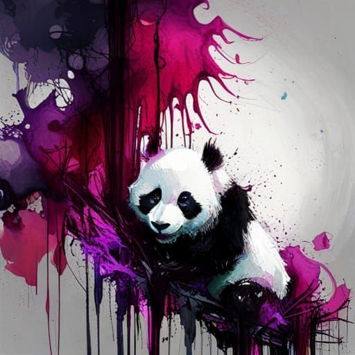 Ink splash cute adorable baby panda, big bright shiny eyes: dripping ...