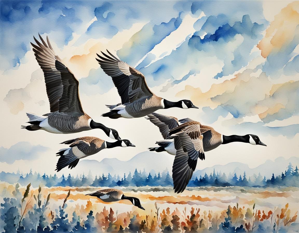 Canada Geese in Flight - AI Generated Artwork - NightCafe Creator