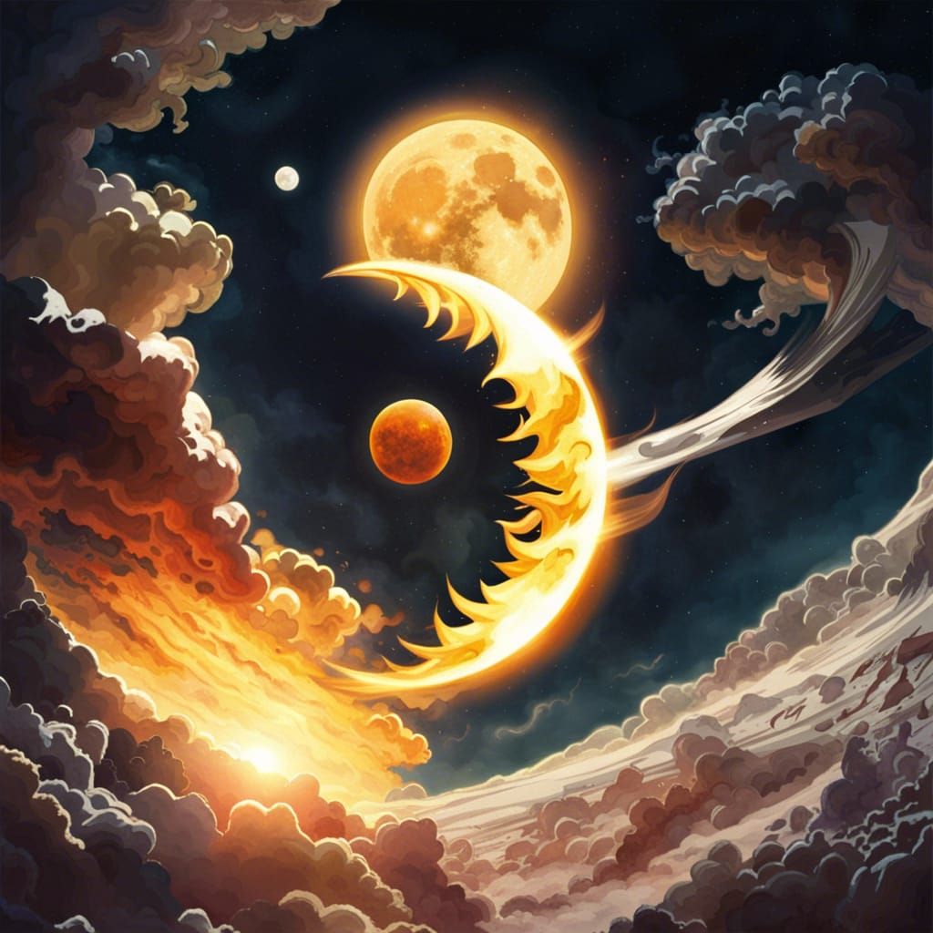 The moon fighting the sun - AI Generated Artwork - NightCafe Creator