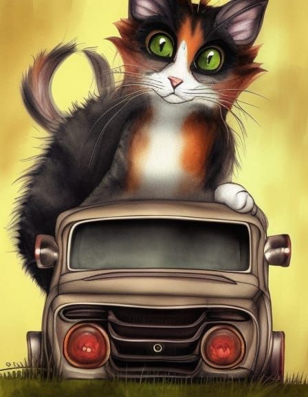 a calico cat test driving your car lol - AI Generated Artwork ...