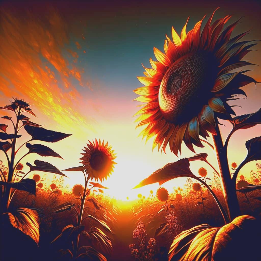 sunflowers at golden hour - Surreal Golden Hour Sunflowers i...