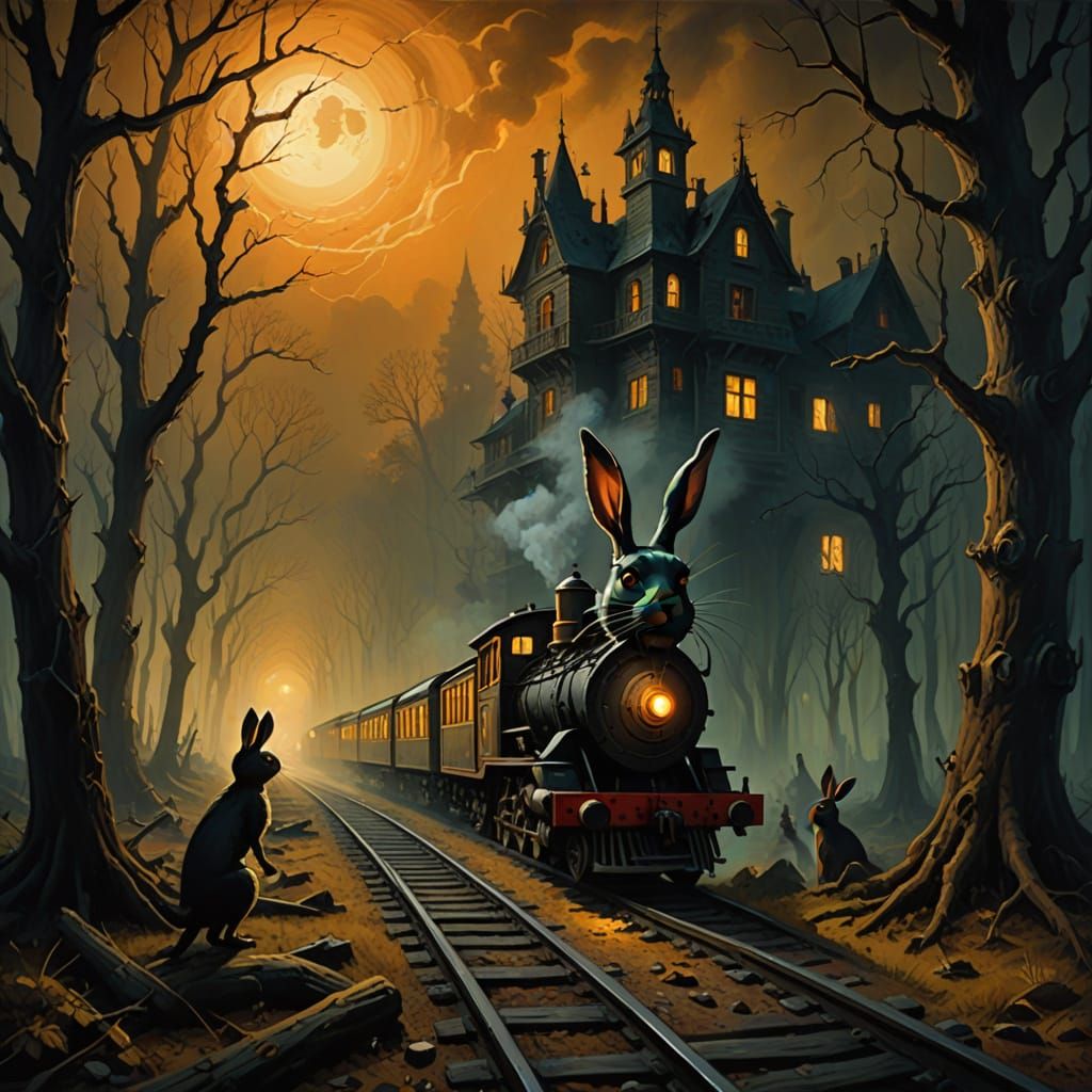 Demonic Rabbits Conquer a Haunted Forest in a Surr... - AI Art