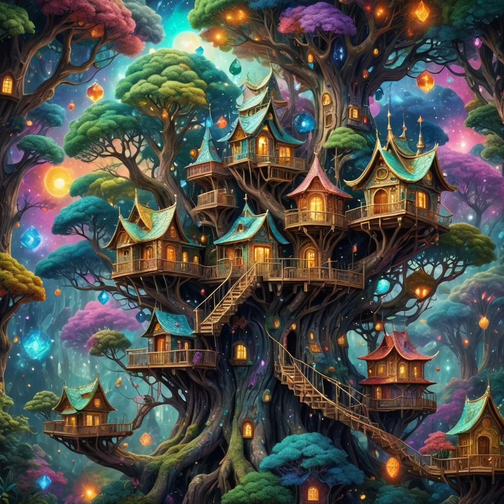 Colorful Treehouse - AI Generated Artwork - NightCafe Creator