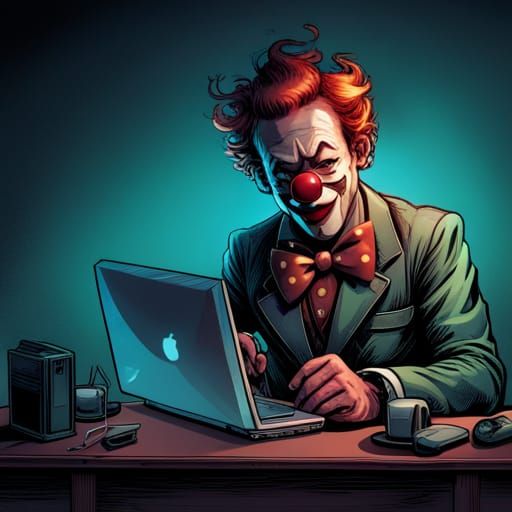 a clown using a computer - AI Generated Artwork - NightCafe Creator