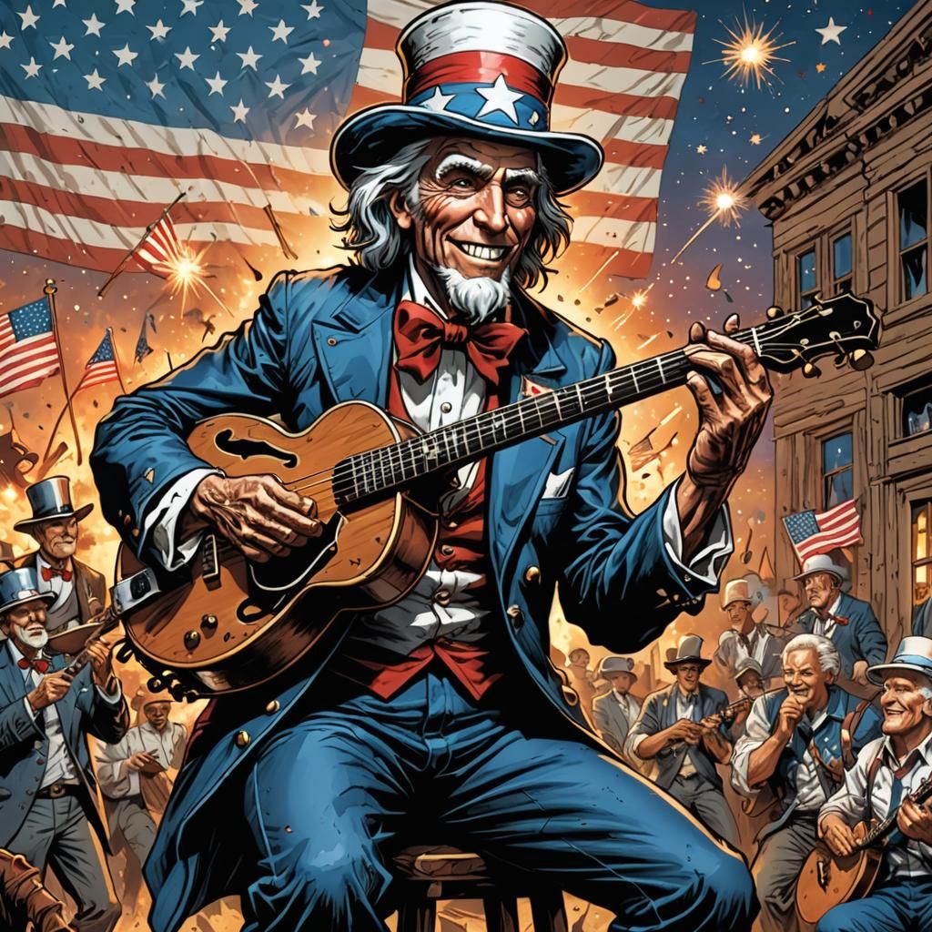 Uncle Sam playing guitar on July 4th - AI Generated Artwork - NightCafe ...