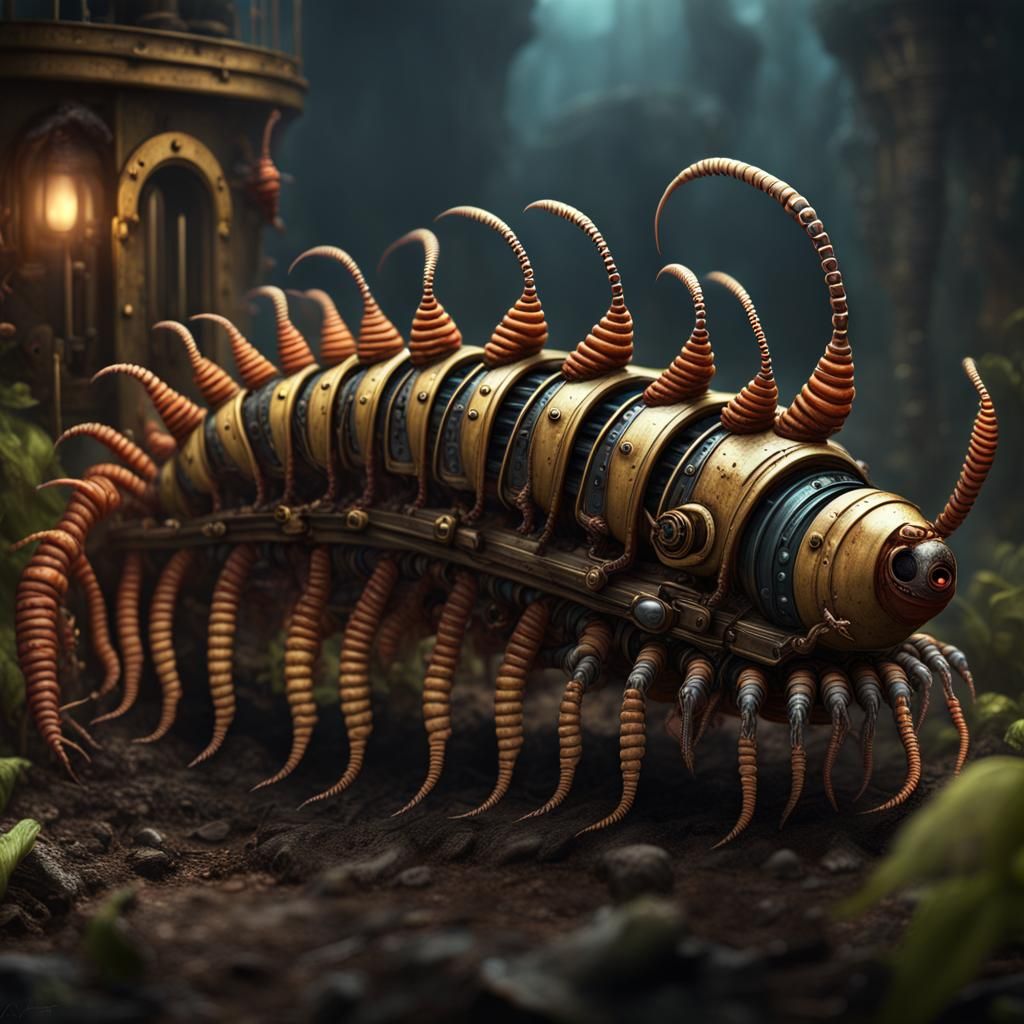 steampunk centipede worm - AI Generated Artwork - NightCafe Creator