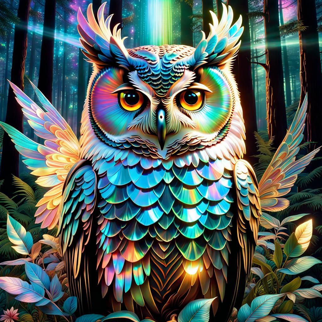 Owl with Holographic Reflections - AI Generated Artwork - NightCafe Creator