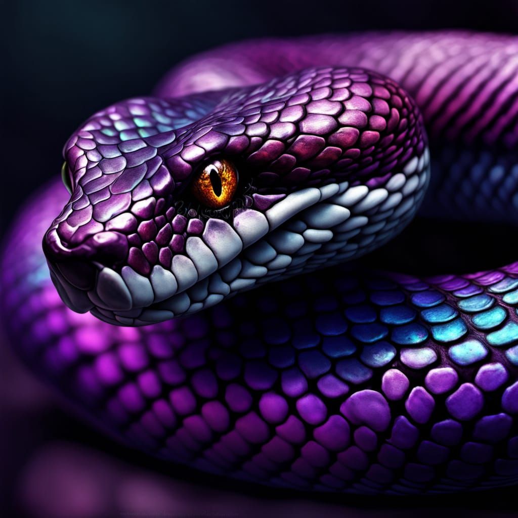 Purple Poisonous Snake in Iridescent Digital Art - AI Art