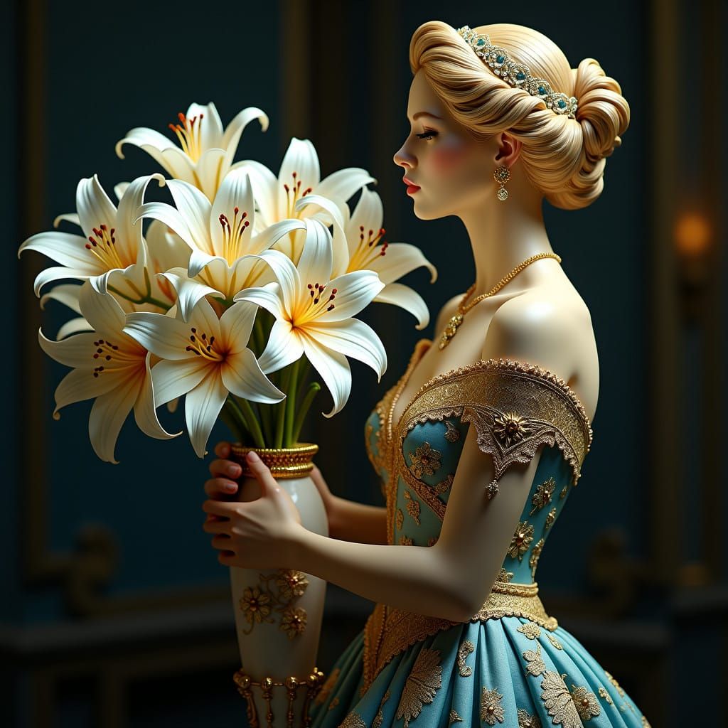 A Vision in Porcelain: Maiden Holding Bowl of Lilies