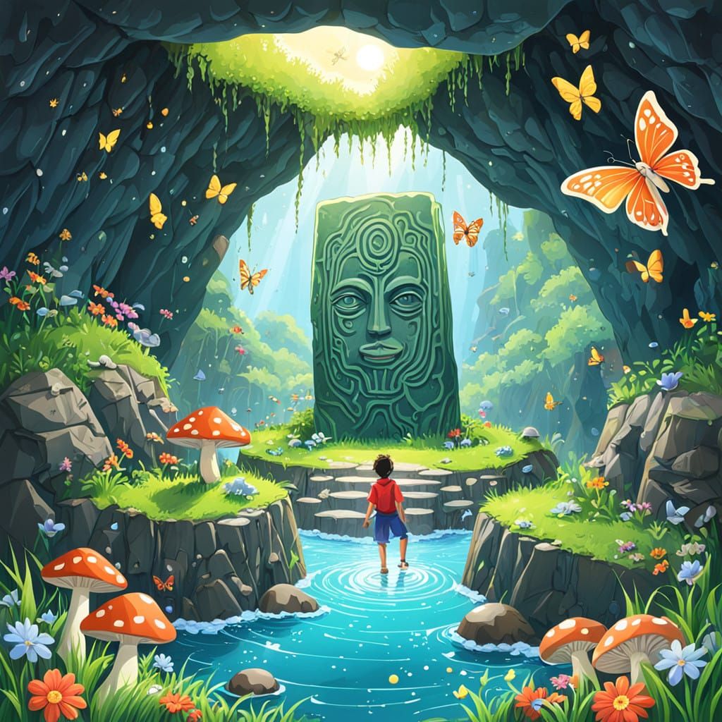 Enchanted Cave Scene in Studio Ghibli Style - AI Art