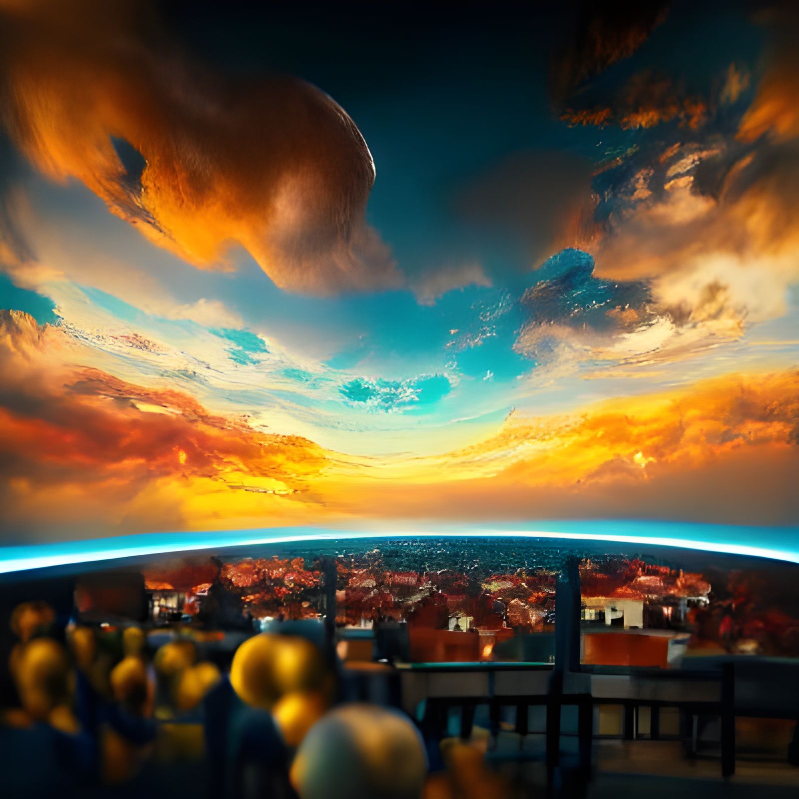 Terrace with a view of the atmosphere bowing inward - AI Generated ...