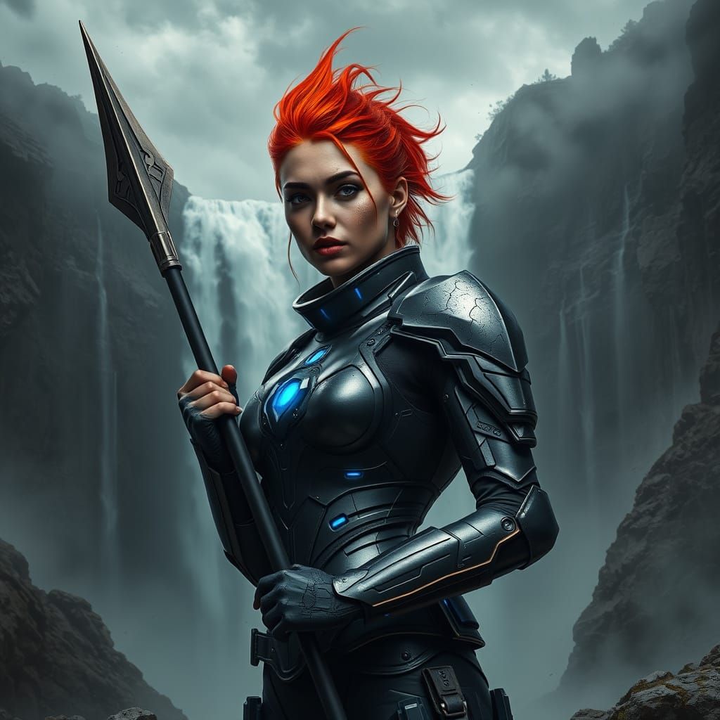 Surreal Cyberpunk Goddess in Electrified Armor Con... - AI Art