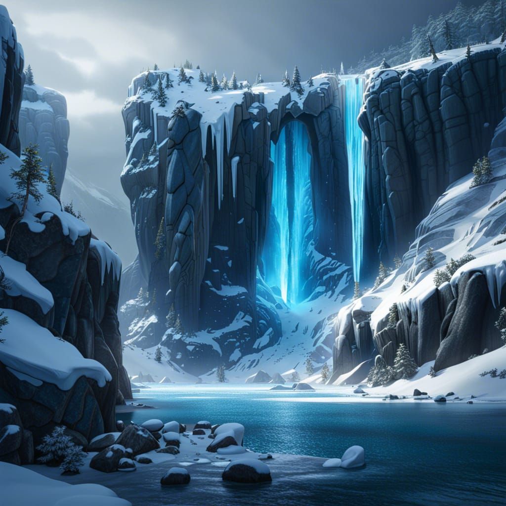Magical icicle waterfall - AI Generated Artwork - NightCafe Creator