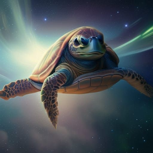 Turtle flying through deep space - AI Generated Artwork - NightCafe Creator