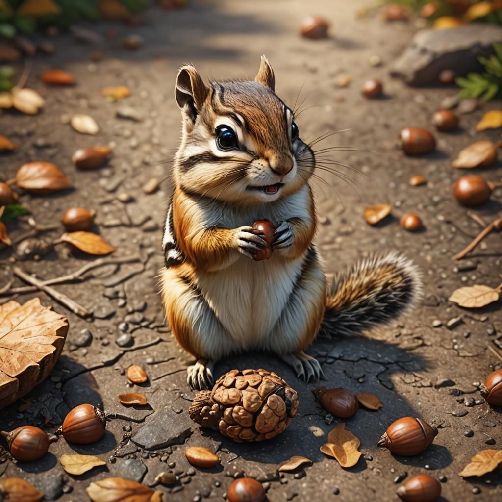 Chipmunk - Súper Cute Chipmunk Holding Acorn in Hyperrealist...