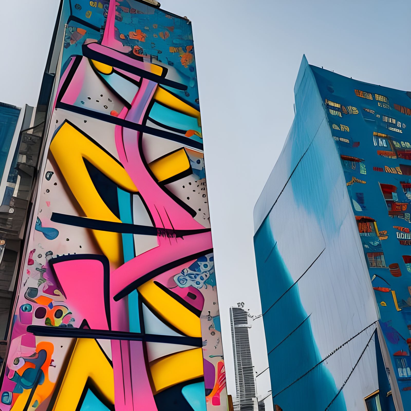 A tall building with graffiti - AI Generated Artwork - NightCafe Creator