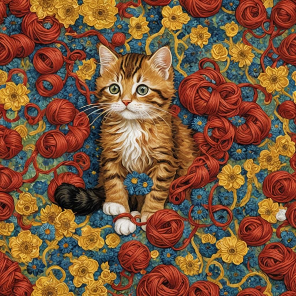 😸🔴🧶 Kitten red yarn, Gustav Klimt, Ferdinand Knab, Van Gogh