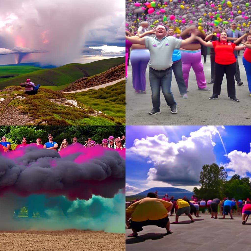 epic farting contest of fat sweaty people with colourful fart clouds ...